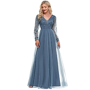 Ever-Pretty Women's Sparkle A-line Maxi Prom Gown Wedding Guest Dress Dark Blue US20