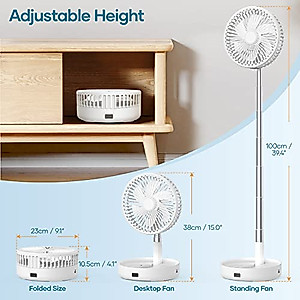 Assark 9'' Portable oscillating Standing Fan for Travel with Remote Control, 10000mAh Rechargeable Foldable USB Desktop Fan,4 Wind Speeds, Folded Floor Pedestal Fan For Room, Office, Travel