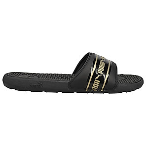 Puma - Womens Cool Cat Stripe Repeat Sandals, Size: 8 M US, Color: Puma Black/Puma Team Gold