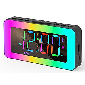 Digital Alarm Clock for Bedroom, Colorful Dynamic RGB Night Lights, Multicolor Digits Display, 0%-100% Dimmable, Sleep Aid, USB Charger, Small Led Bedside Digital Clocks for Kids, Boys, Girls, Teens