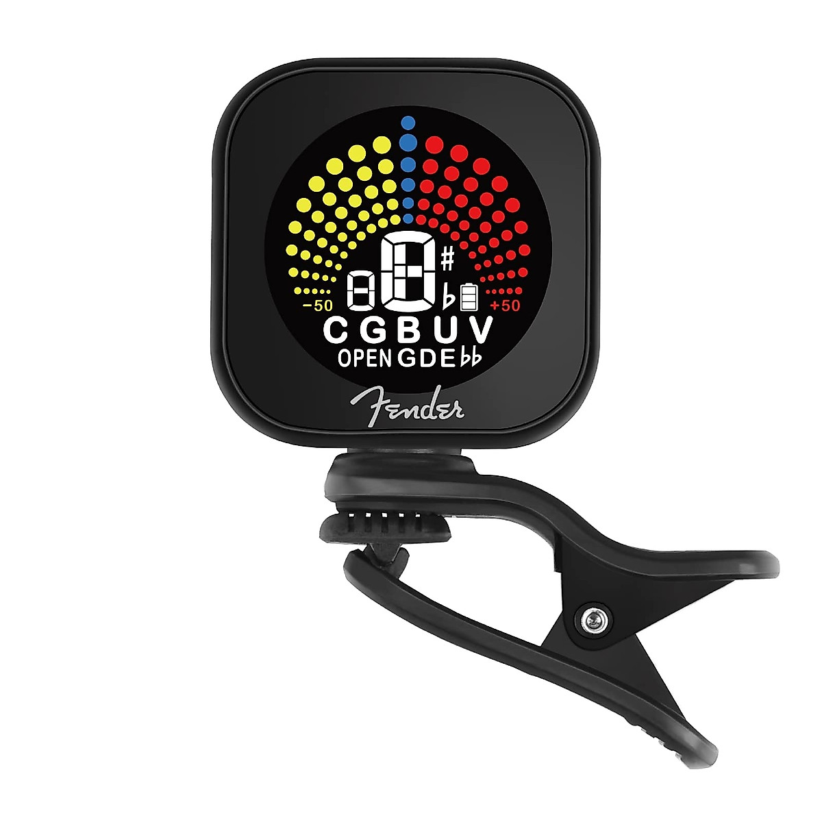Fender Flash 2.0 Guitar Tuner Clip On, Rechargeable Guitar Tuner for 6 Strings, Battery and Micro USB Audio Charger Included, 4x3x2 Inches, 1 Count,Black