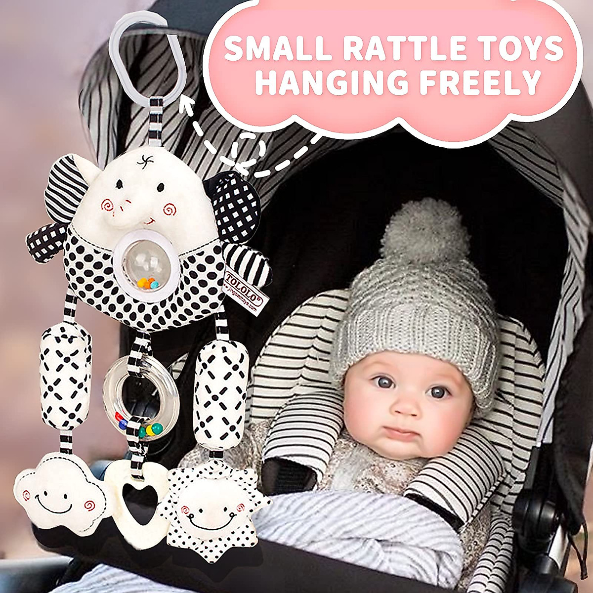 AUYYOSK 2PCS Soft Rattles for Baby,Black and White High Contrast 0-3 Months Newborn Toys,Baby Toys 0-6 Months,Infant Toys 0 3 6 12 Months