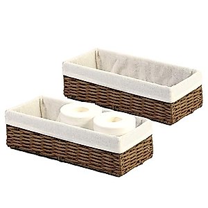 HOSROOME Bathroom Wicker Baskets for Organizing Toilet Paper Basket Storage Basket for Toilet Tank Top Decorative Basket for Closet, Bedroom, Bathroom, Entryway, Office（Set of 2,Brown