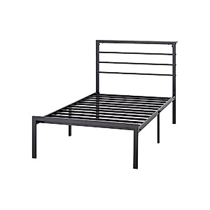 SHA CERLIN Twin Size Bed Frame with Headboard Shelf, Heavy Duty Platform Bed Frame with Strong Metal Foundation, No Box Spring Needed, Black