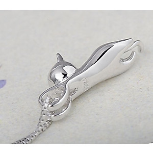 S.Leaf S925 Sterling Silver Cat Necklace Polish Mirror Silver Cat Pendant Collarbone Necklace