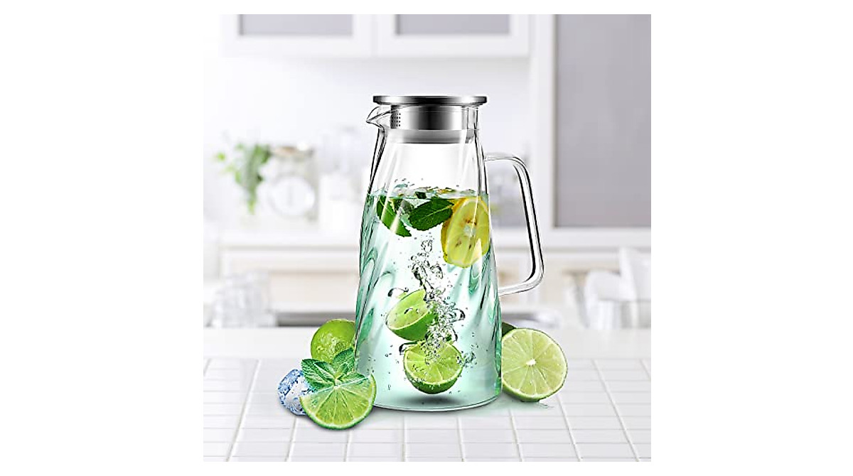 Glass Pitcher with Lid for Fridge Iced Tea Pitcher 57 OZ 1.7L Sun Tea ...
