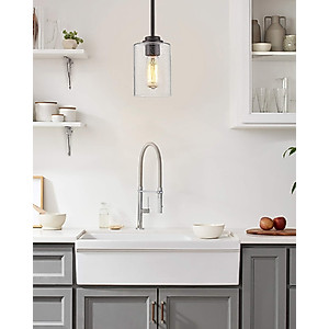 Beionxii Glass Pendant Light | Farmhouse Mini Pendant Lighting for Kitchen Island Dining Room Over The Sink, Oil Rubbed Bronze with Bubble Glass - DMD9002-1H/2PK