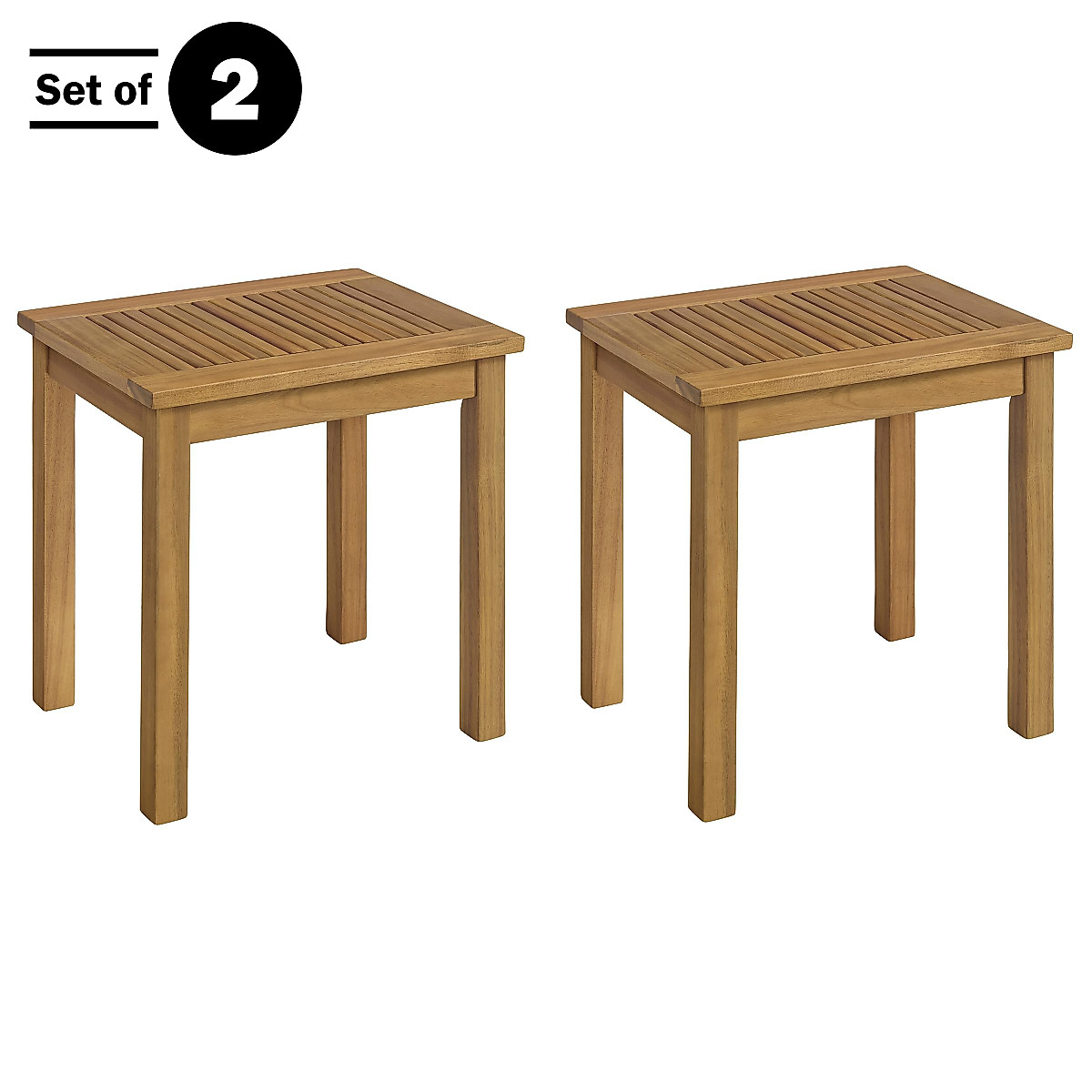 Okemo Set of 2 Outdoor Tables - Weather-Resistant Acacia Wood Side Table Set - Furniture for Patio, Porch, Deck, or Poolside