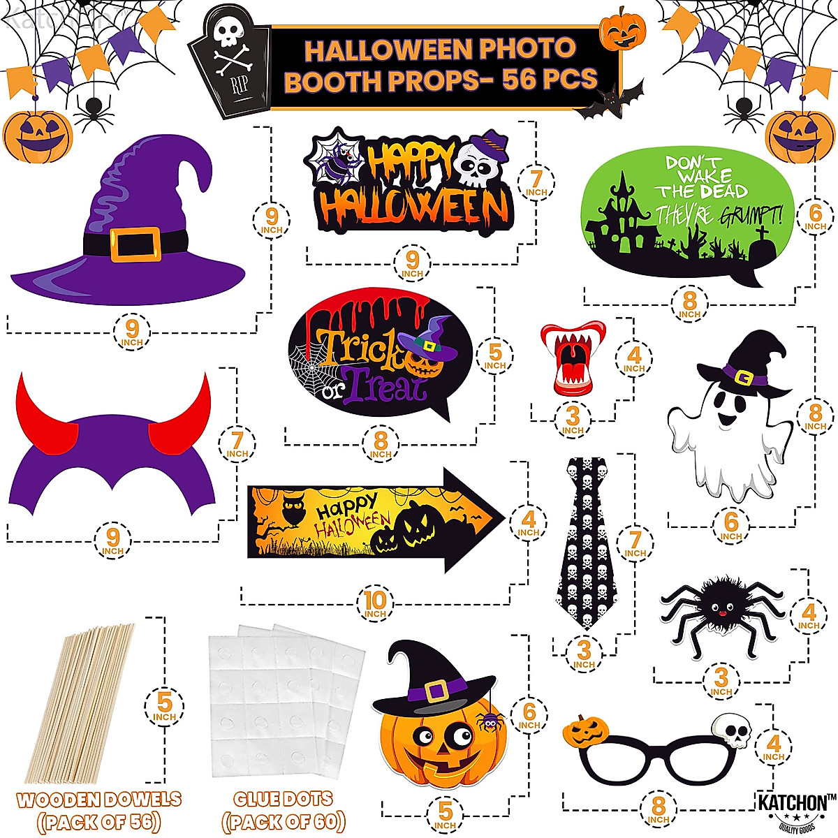 KatchOn, Halloween Photo Booth Props - Large, Pack of 56 | Hocus Pocus Halloween Photo Props for Photoshoot | Halloween Selfie Props, Witch Photo Props | Halloween Birthday Photo Booth Props