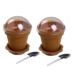 DOITOOL Cupcakes Flowers Dessert Cups 20pcs Flowerpot Dessert Cups Cupcake Holders with Lids Shovel Spoon Ice Cream Containers for Yogurt Pudding Mousse DIY Baking Clear Plant Pot Seedling Pot