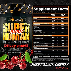 ALPHA LION Superhuman Burn 2-in-1 Metabolism Booster Pre Workout, Weight Loss Supplement, Appetite Suppressant, Fat Loss Support, Energy & Focus Powder (21 Servings, Sweet Black Cherry Flavor)