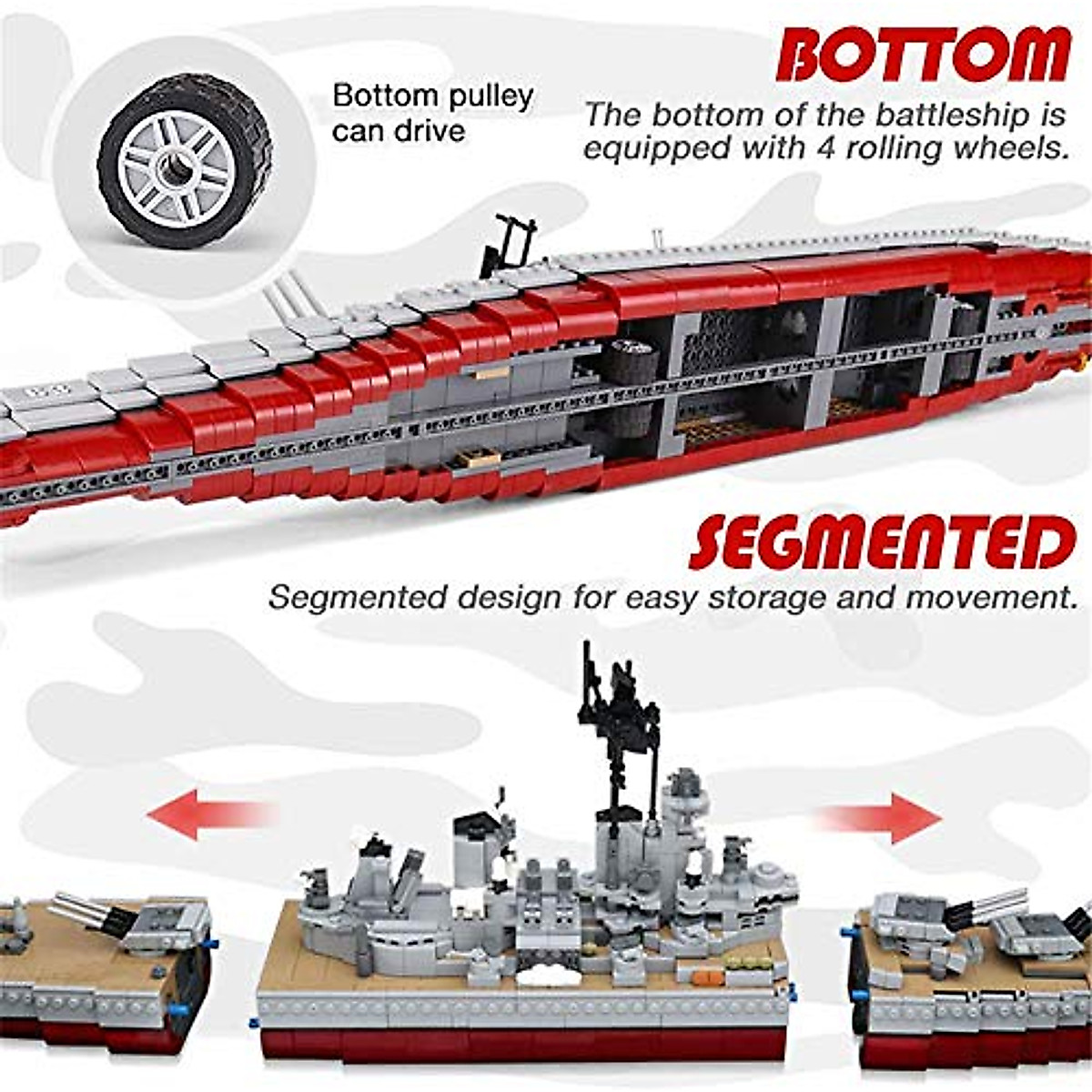 QXB WW2 USS Missouri BB-63 Battleship Model (33 inches 2631 Pieces) Navy World War II Expert Ship Building Blocks Compatible with Lego for Adults