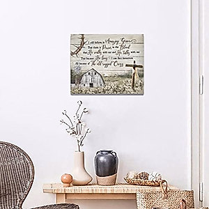 Christian Wall Decor Cross Old Barn Windmill Bathroom Pictures Canvas Print Amazing Grace Home Decorations For Living Room Kitchen Bathroom Bedroom Framed 20"x16"