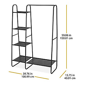 Whitmor Freestanding Wardrobe w/Fine Mesh Fabric Shelves for Portable Clothing Storage, Black
