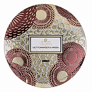 Voluspa Gilt Pomander & Hinoki Candle | 3 Wick Tin | 12 Oz. | 40 Hr. Burn Time | All Natural Wicks and Coconut Wax for Clean Burning | Vegan