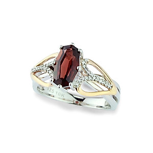 Belantina Heartland By Beverley Mitchell 10K Rose Gold with .925 Sterling Silver 10x5.5mm Special Cut Garnet & Diamond Accented Statement Ring (H-I, I2-I3) - Size 8