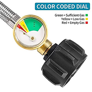 Catilon Propane Refill Adapter Hose with Gauge, Upgraded 36" Stainless Braided QCC1 Type Inlet, 3FT Propane Tank Refill Adapter Extension Hose for 1LB Propane Gas Tank