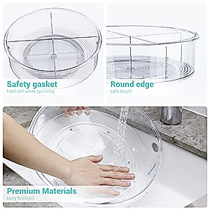 Lazy Susan Turntable, Ohuhu 2 Pack Lazy Susan Organizer 12" & 10.4'' Round Plastic Clear Lazy Susans Spice Rack Non-Skid Turntable Organizer with 2 Division Plate for Cabinet Pantry Fridge Countertop