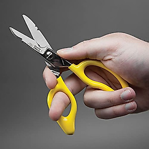 Klein Tools 26001 Scissors, All-Purpose Electrician's Scissors with Cable Cutting Notch, Serrated Blades, Deburr Notch, 6.75-Inch