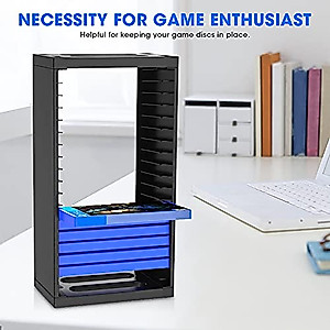 SALUTUY Game Holder Rack, Stylish Multimedia Storage Functional Game Accessories Organizer Game Disc Storage Organizer Shelf Space-Saving Adjustable for Game Discs