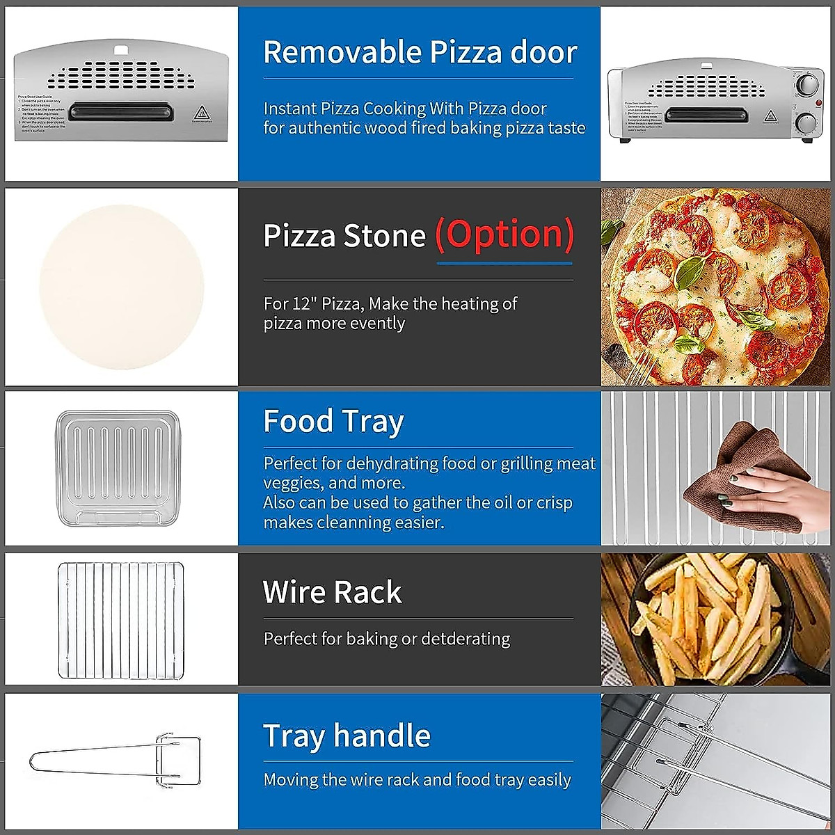 CTT 2 in 1 Baker Pizza Oven Countertop Toaster Multi-Functional,Instant Pizza Cooking With Removable Pizza Door, Flip Up & Away for Space Saving, High Capacity,1200 W, 4-Slice