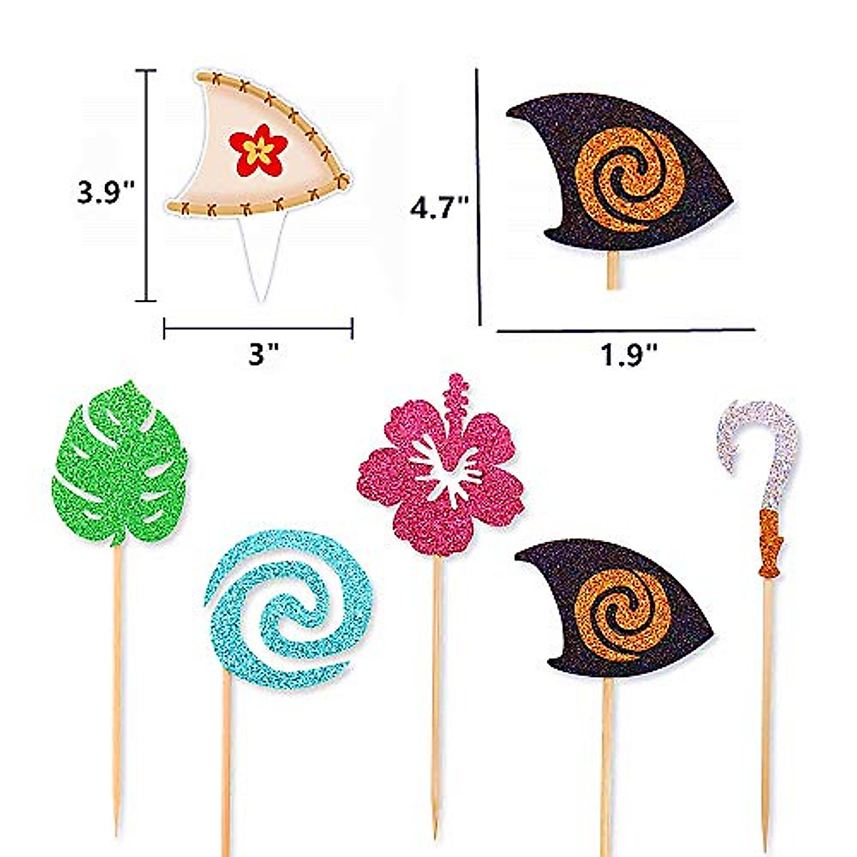 30 Pcs JeVenis Glittery Moana Inspired Cupcake Toppers Moana Cake Toppers Hawaiian Birthday Party Decoration for Tropical Luau Summer Party Baby Shower Wedding