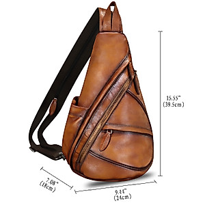 FEIGITOR Genuine Leather Sling Bag Retro Crossbody Backpack Handmade Chest Shoulder Hiking Daypack Cycling Purse Fanny Pack (Brown)
