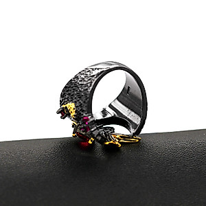 Uloveido Fashion Red Crystal Flower Black Band Rings for Women Statment Cocktail Wide Rings for Girls Size 9 Y566