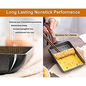 BaronCara Tamagoyaki Pan with Spatula and Brush, Egg Pan, Japanese Nonstick Omelette Pan, Rectangle Tamago Pan, Small Frying Pan, 7.5" x 5.5", Grey