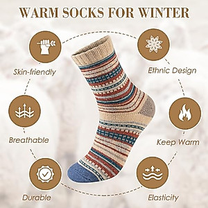 Loyaidn 5 Pairs Womens Wool Socks - Thick Soft Women's Socks, Winter Warm Boot Socks for Women Men, Fall Socks, Multicolored