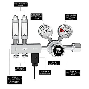 FZONE Pro Series Aquarium Dual Stage CO2 Regulator Adjustable Output Pressure with DC Solenoid and Integrated High Precision Needle Valve and Bubble Counter