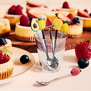 Appetizer Spoons and Forks, 6-Piece Cocktail Spoons and Forks, Fruit Shapes, Stainless Steel and Silicone Small Spoons and Forks for Fruits, Cheese, Appetizers