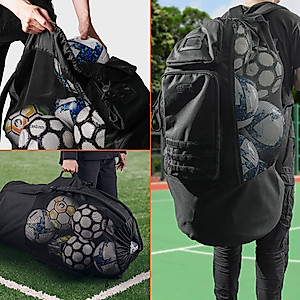Fitdom Heavy Duty XL Soccer Mesh Equipment Ball Bag w/Adjustable Backpack Shoulder Strap Design for Coach. 2 Different Size Front Pockets for Sporting Accessories. Best for All Outdoor & Water Gears