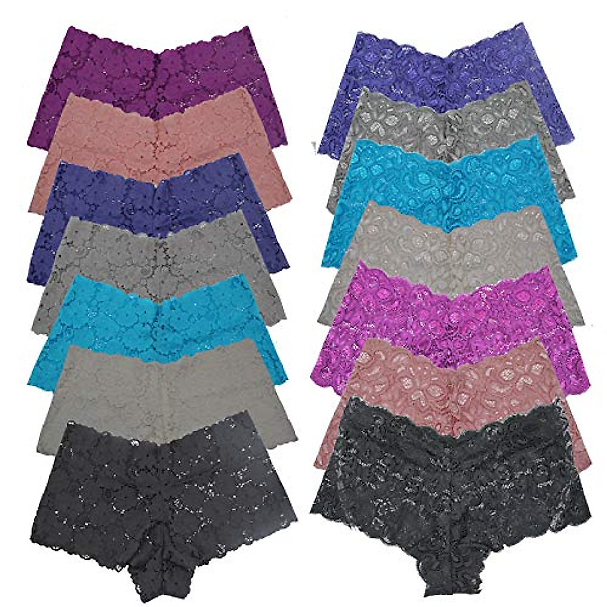 Delcroix 7 Pack Lace Boyshort Panties for Women Breathable Soft Underwear Panty Size XL, Assorted Different Lace Pattern
