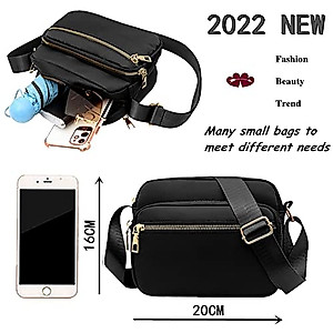 DIHKLCIO Nylon Crossbody Bags for Women Purses and Handbags Women's Casual Messenger Bags Waterproof Black Crossbody Purse (black)