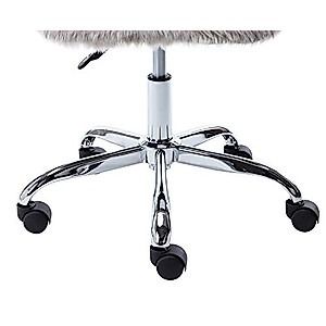 Kmax Fuzzy Office Desk Chair Faux Fur Kids Armless Rolling Task Chair Comfy Vanity Chair for Bedroom, Grey