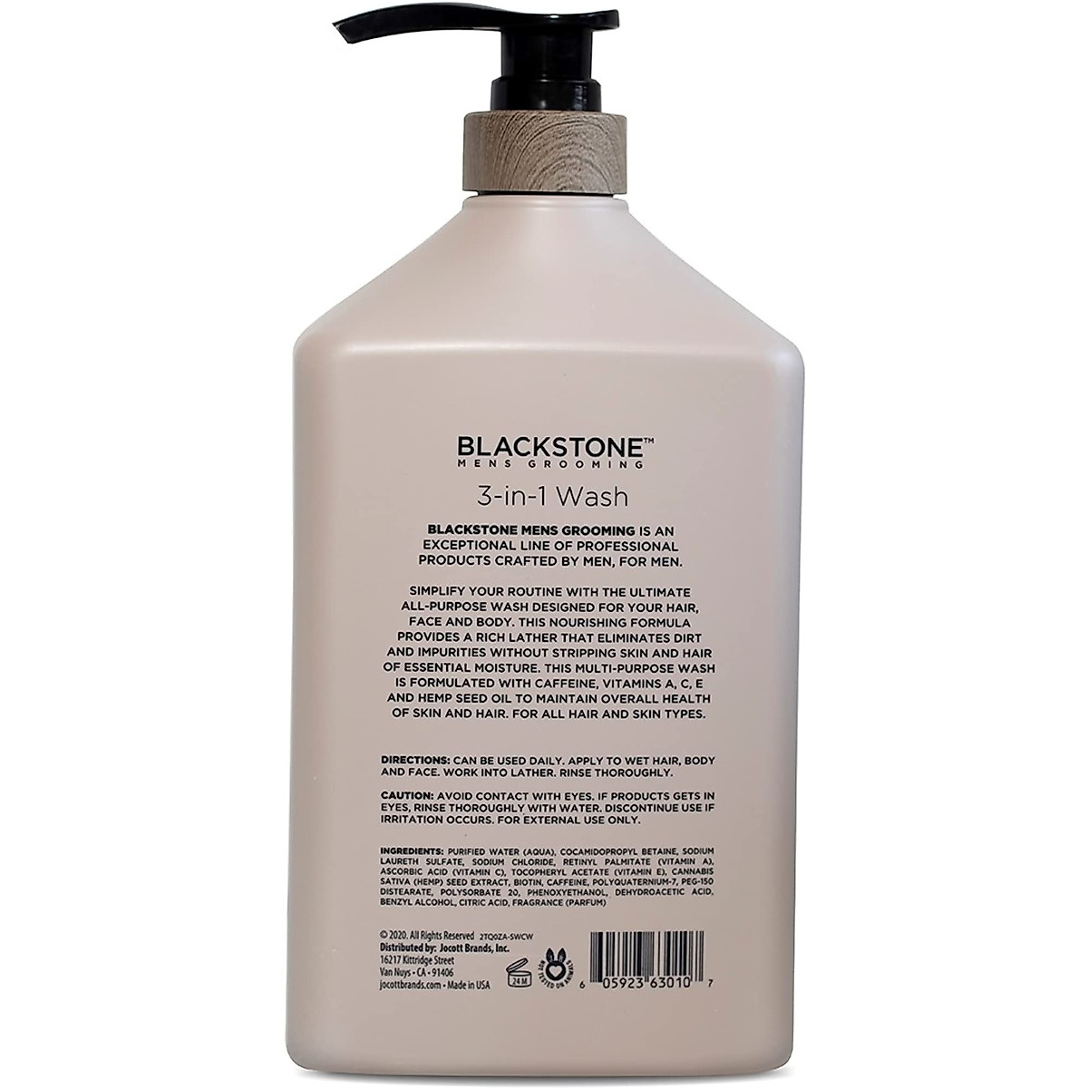 Blackstone 3-in-1 Wash for Men | Cleanses & Conditions Hair, Body, & Face | For All Skin & Hair Types | With Caffeine, Vitamin C, Hemp Seed Oil & Biotin - Bourbon & Cedar, 32 fl oz