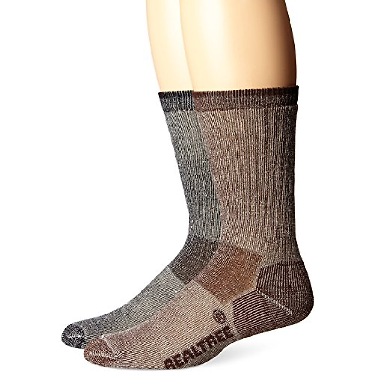 Realtree AP Men's Merino Wool Crew Boot Socks 2 Pair Pack, Brown/Black, Large