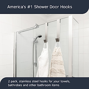 SimplyHooks 8" Shower Door Hooks, Silver, 2 Pack, Shower Towel Hook, Shower Door Hook for Frameless Glass Shower Door 3/8"(10mm)