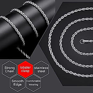 Giftall 2MM Rope Chain Necklace Stainless Steel Twist Rope Chain Necklace for Men Women 18 Inches