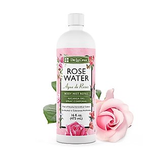 De La Cruz Rose Water Body Mist Refill- Rosewater Spray for Face, Skin and Hair 16 fl oz (1 Bottle)