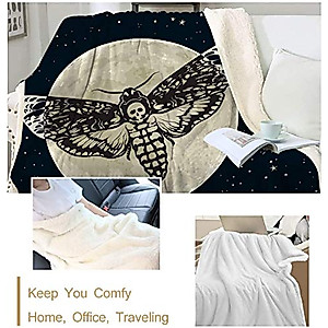 Sleepwish Luna Moth Blanket Adult Death Moth Skull Throw Blanket Black Galaxy Star Fleece Blankets for Kids Teens Boys Men Gothic Halloween College Dorm Sherpa Blanket (50"x60")