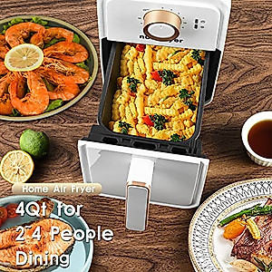 nutrifryer Air Fryer, 4Quart Air Fryer with Grill and Recipe Instructions, Small and Compact Design, 50Pcs Custom Parchment Paper Liners, Non-Stick Basket, 1400W, White
