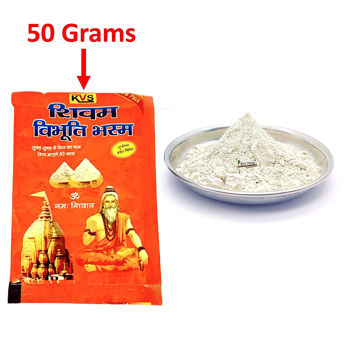 BRIJ HAAT Bhasm Vibhuti tika Tilak with Plate and 16 Types Metal tika Stamp Forehead (KSI.bhsm.50g+16stp)