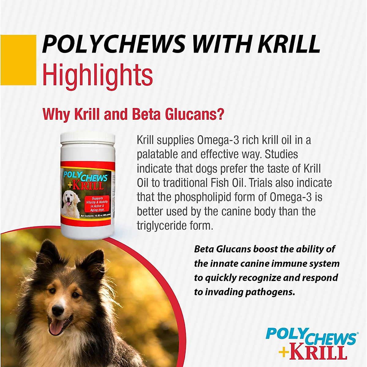 Polychews Bimeda Advanced Formula with Krill and Beta Glucans, Soft Chews for Joint Support and Overall Health, 120ct