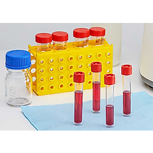 Globe Scientific Transport Tube, 10mL, Separate Red Screw Cap with Recess for Swab, STERILE, PP, Round Bottom, Self-Standing, Bulk Packed, 2 x 500 Tubes/Bag & 1 x 1000 Caps/Bag (1000 pcs)