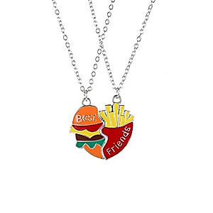 Saalort Best Friends Necklace for 2 Magnetic Split Heart Necklaces Set Friendship Gifts BFF Matching Pendant (Hamburger)