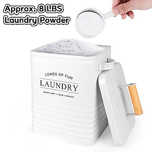 Metal Laundry Powder Detergent Container for Laundry Room Organization and Storage, Large Airtight Laundry Soap Dispenser with Scoop and Handles, Modern Farmhouse Laundry Pods Container, White