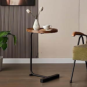 YYW C Shaped End Table Narrow Side Table for Couch, Sofa and Bed, Sofa End Table with Metal Frame for Small Spaces, Bedside, Living Room, Bedroom (Black)