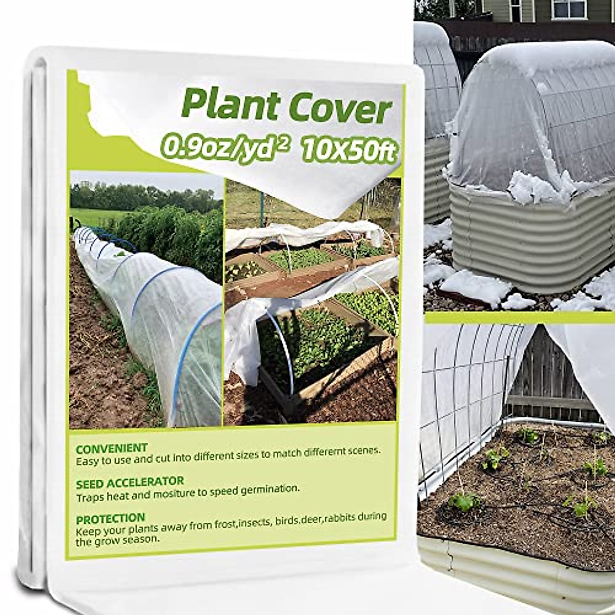 Plant Covers Freeze Protection, 0.9oz 10x50FT Frost Cloth Plant Freeze Protection, Plant Frost Blankets Covers for Outdoor Plants for Winter Cold Weather, Floating Row Cover for Vegetables